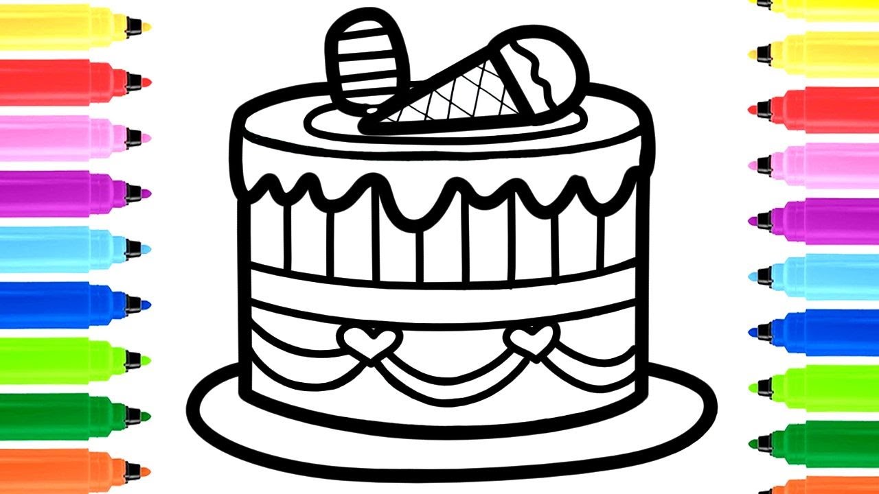 Cara menggambar kue untuk anak-anak/How to draw a cake for children ...
