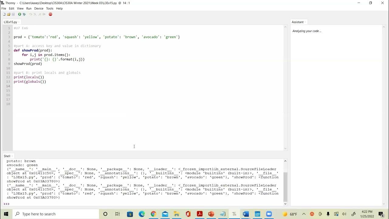 Cis30a Lab 3 Ex15 Function To Access Dictionary And Using Locals Globals Youtube