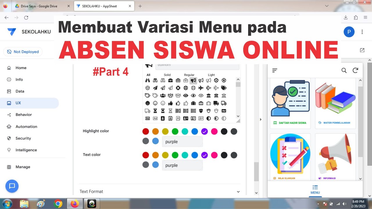 Memodifikasi Tampilan Menu - Aplikasi Absensi Siswa Online Appsheet ...
