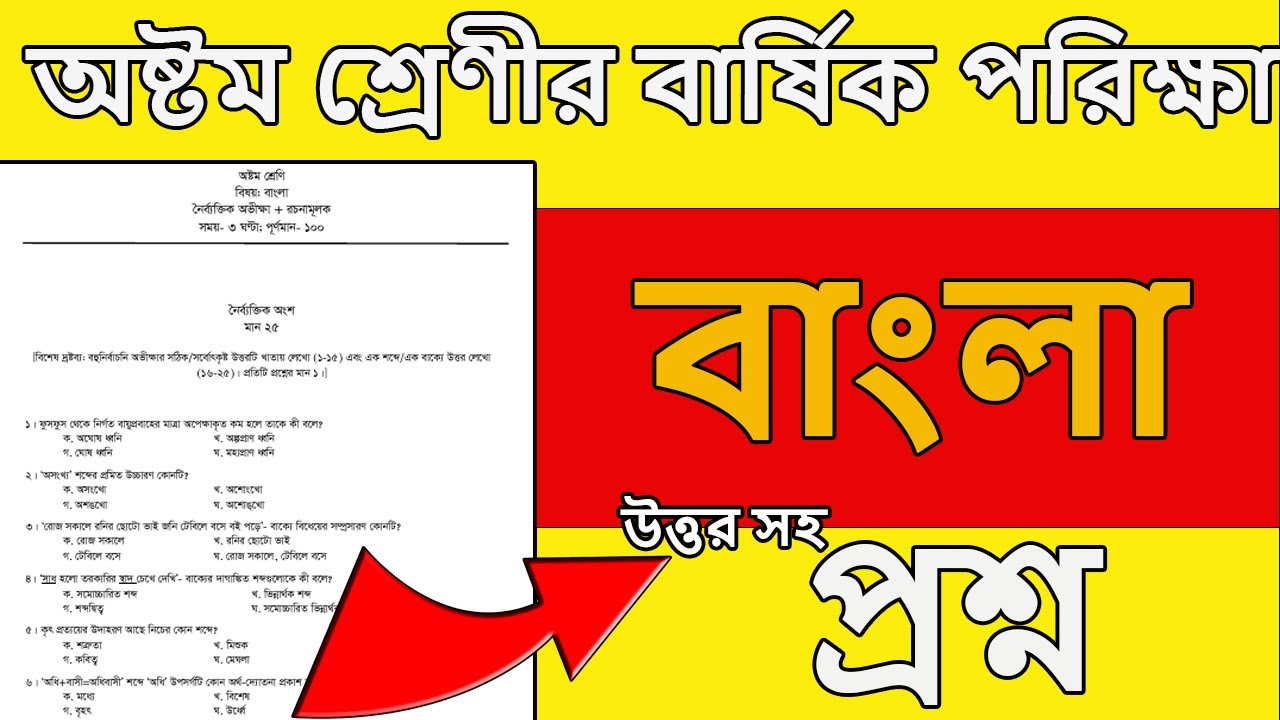 class 8 bangla question 2024 । ষষ্ঠ শ্রেণির বাংলা বার্ষিক পরীক্ষার ...