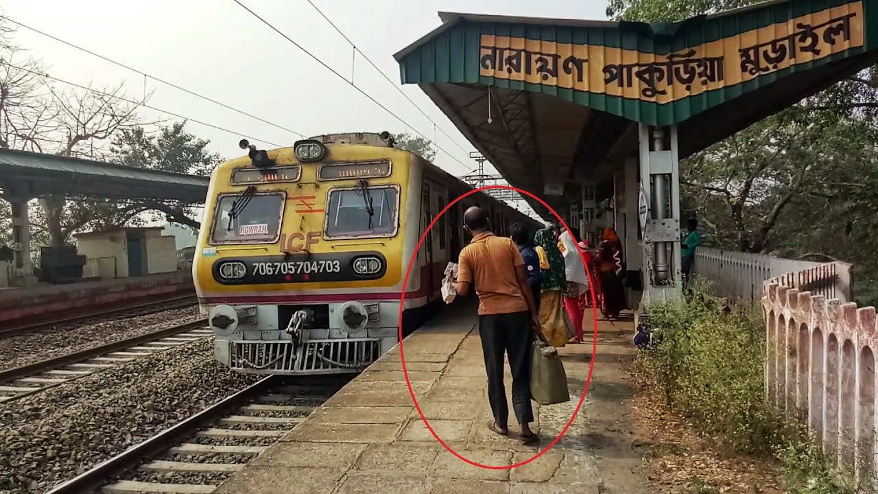 ICF Chennai made EMU local train arriving slowly at Narayan Pakuria Murail station || Indian ...