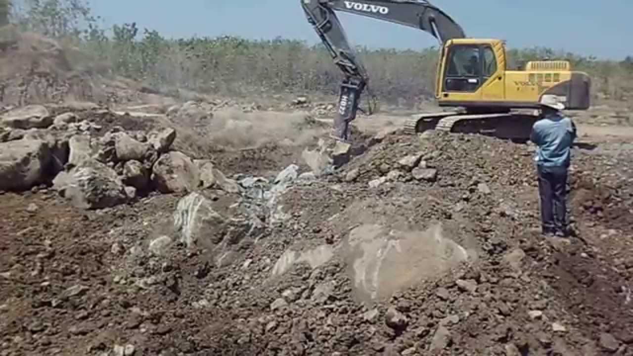 Volvo Hydraulic Breaker HB 22 mounted on EC 210 B tested on hard rock ...