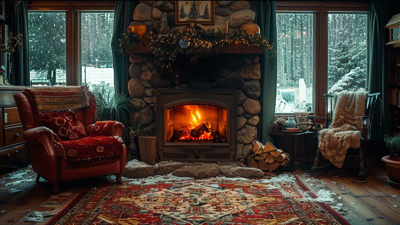 Cozy Fireplace Ambience | Relax and Sleep Immediately with Snowy Wind ...