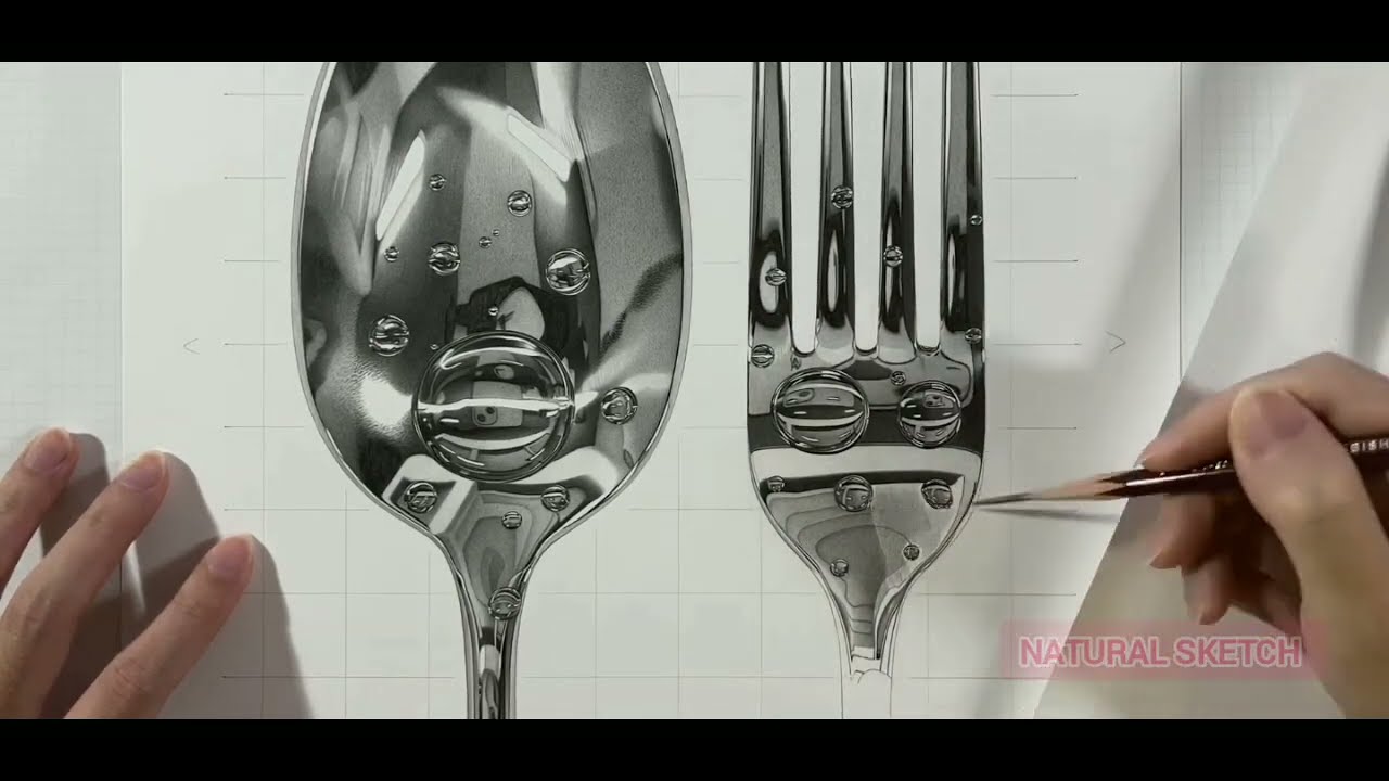 Realistic portrait drawing timelapse, a pencil drawing of Spoon & Fork ...