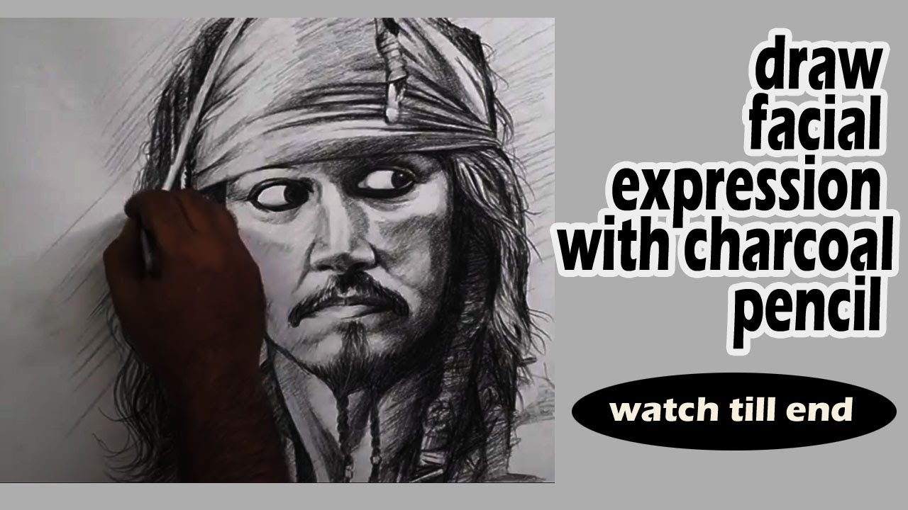 draw facial expression with charcoal pencil - YouTube