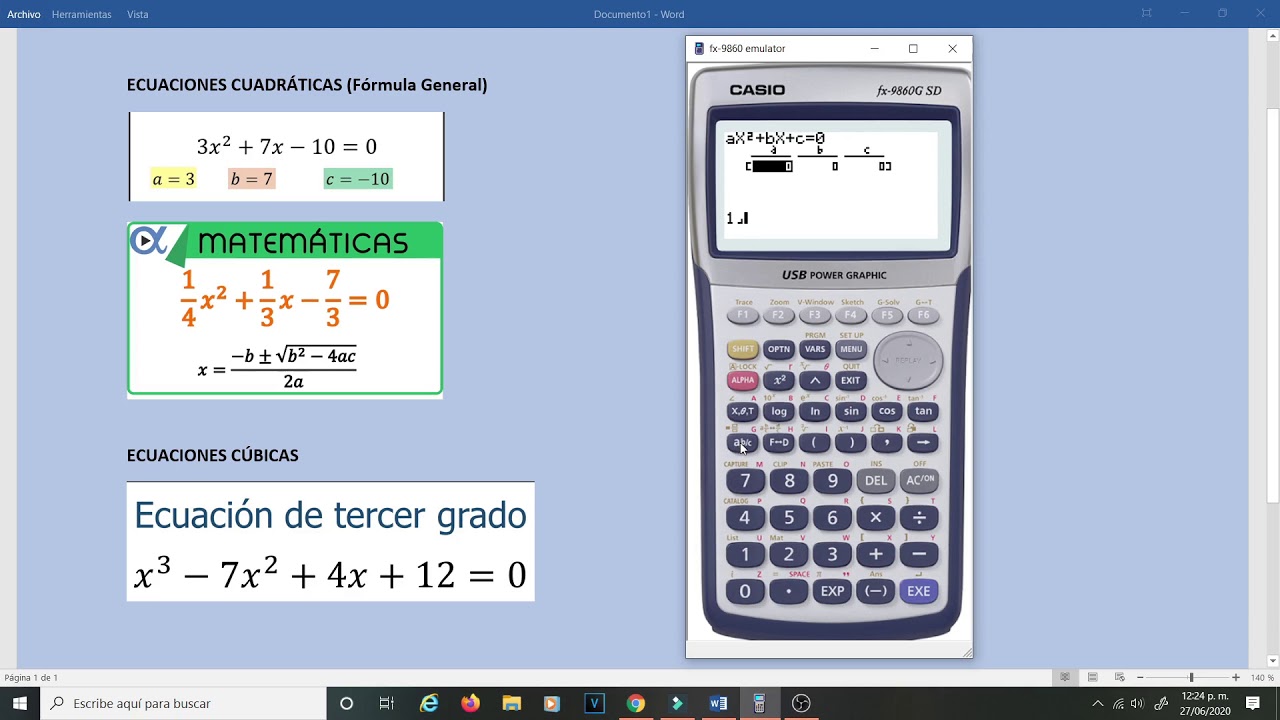Curso Álgebra en calculadora: tema 1 Solución de Ecuaciones Cuadráticas ...