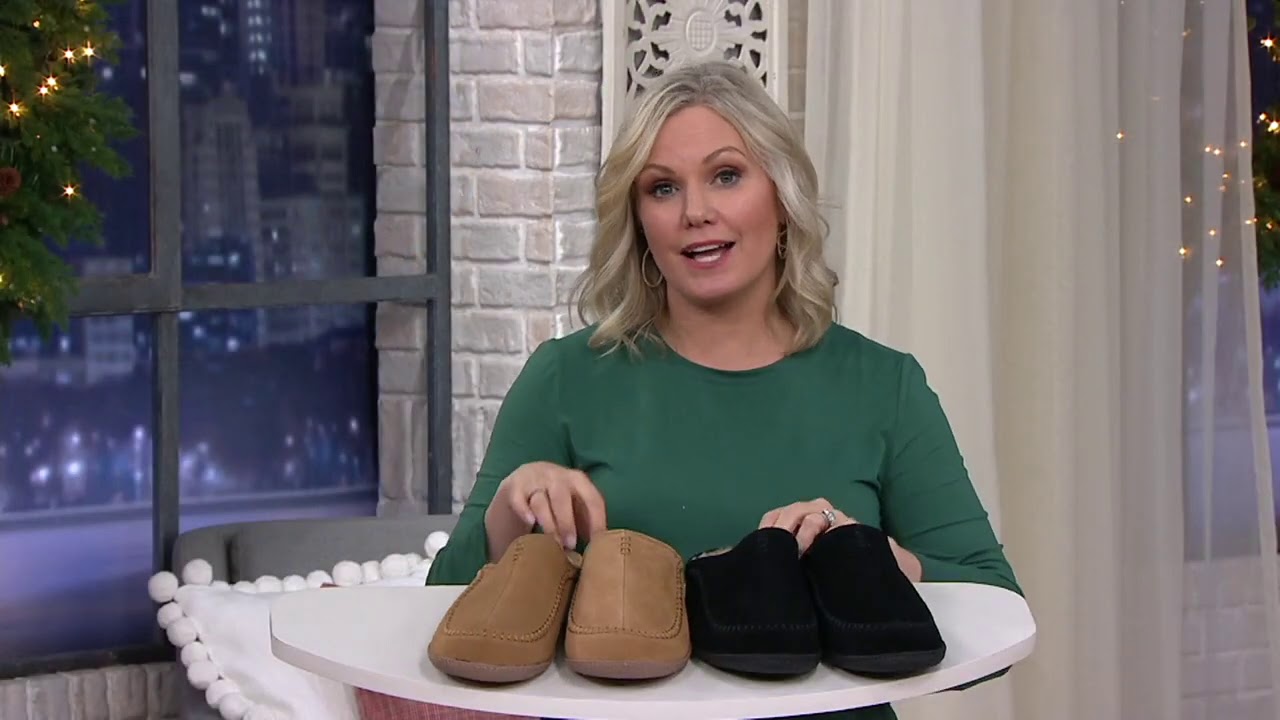 Clarks Suede Men's Faux Fur Lined Clog Slippers on QVC - YouTube