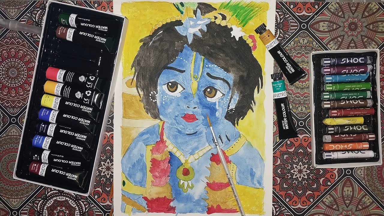 How to draw krishnaji with Watercolour || krishna crying for radha || # ...