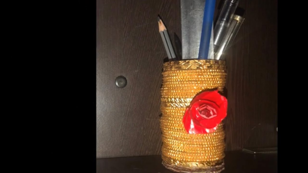 How make a pen stand using old bangles - YouTube