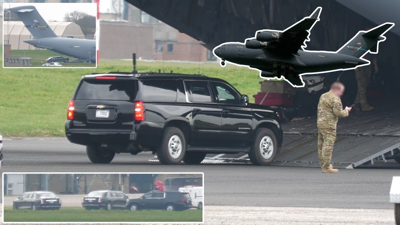 President Biden's limo and massive security entourage arrive in N ...