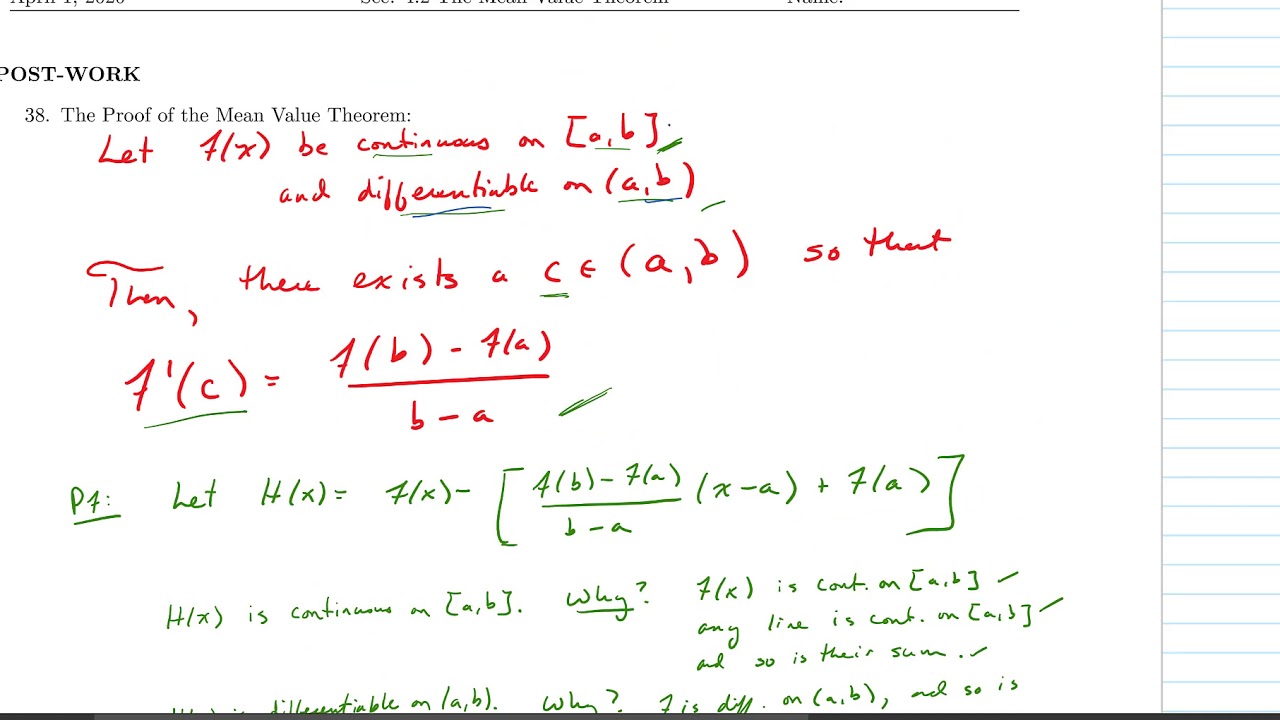 Proof of the Mean Value Theorem - YouTube