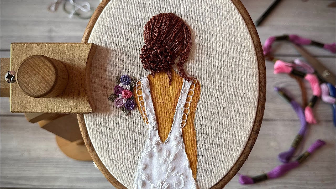 Doll embroidery video | Girl and hair embroidery tutorial | Embroidery ...