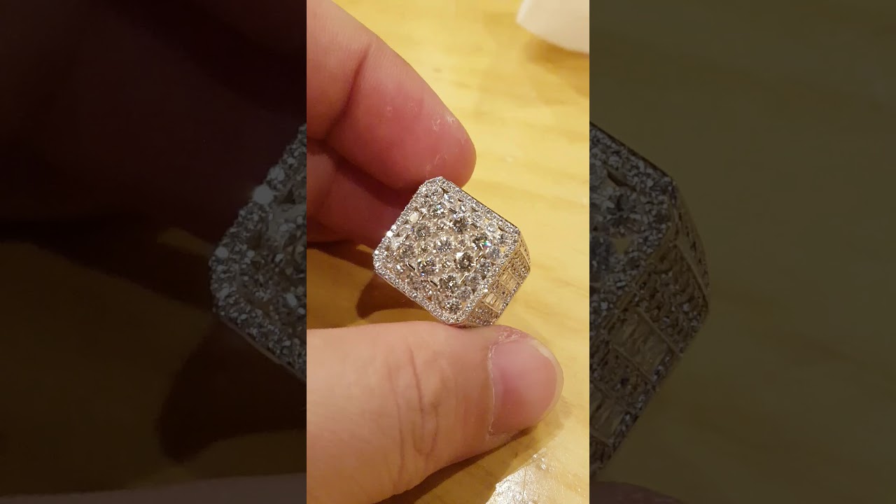DIAMOND MENS FASHION STAMP RING WITH 7.7ct TOTAL DIAMONDS - YouTube