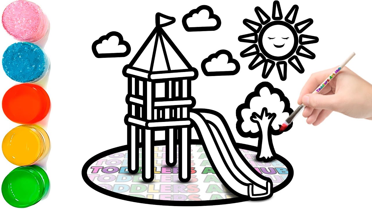 How to Draw Playground Easy | How To Draw A Playground With Slide - YouTube