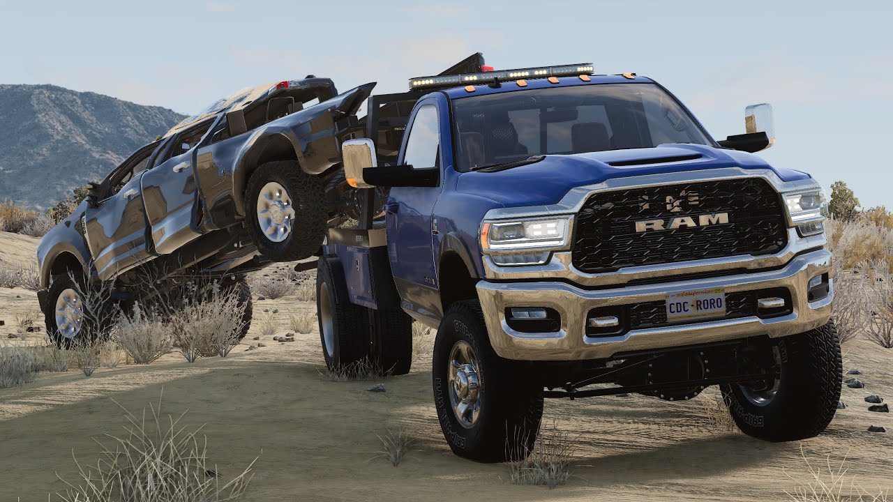 Brand new F-350 crashed upside down and recovered by a Ram wrecker ...