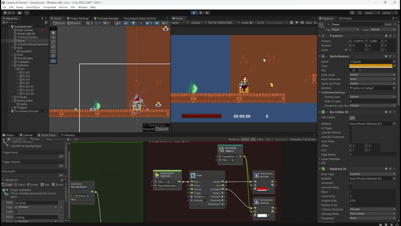 Unity 2022.3.26f1 - Game Dev 006 - Enemy bounce mechanic, Gem pickup, Health pickup, static trap ...