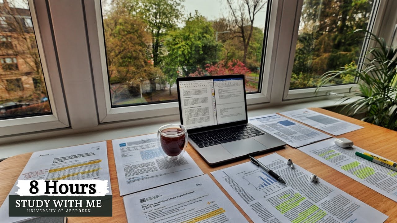 8 HOUR STUDY WITH ME on A RAINY DAY⎢Background noise, 10 min Break, No ...