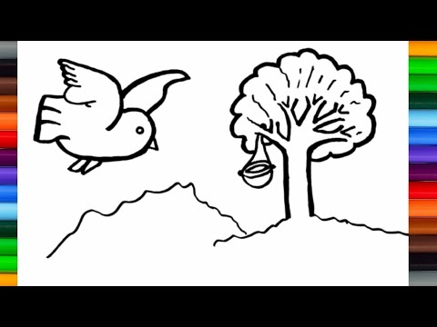 Birds, Water &Tree Drawing, painting and coloring for kids & Toddlers ...