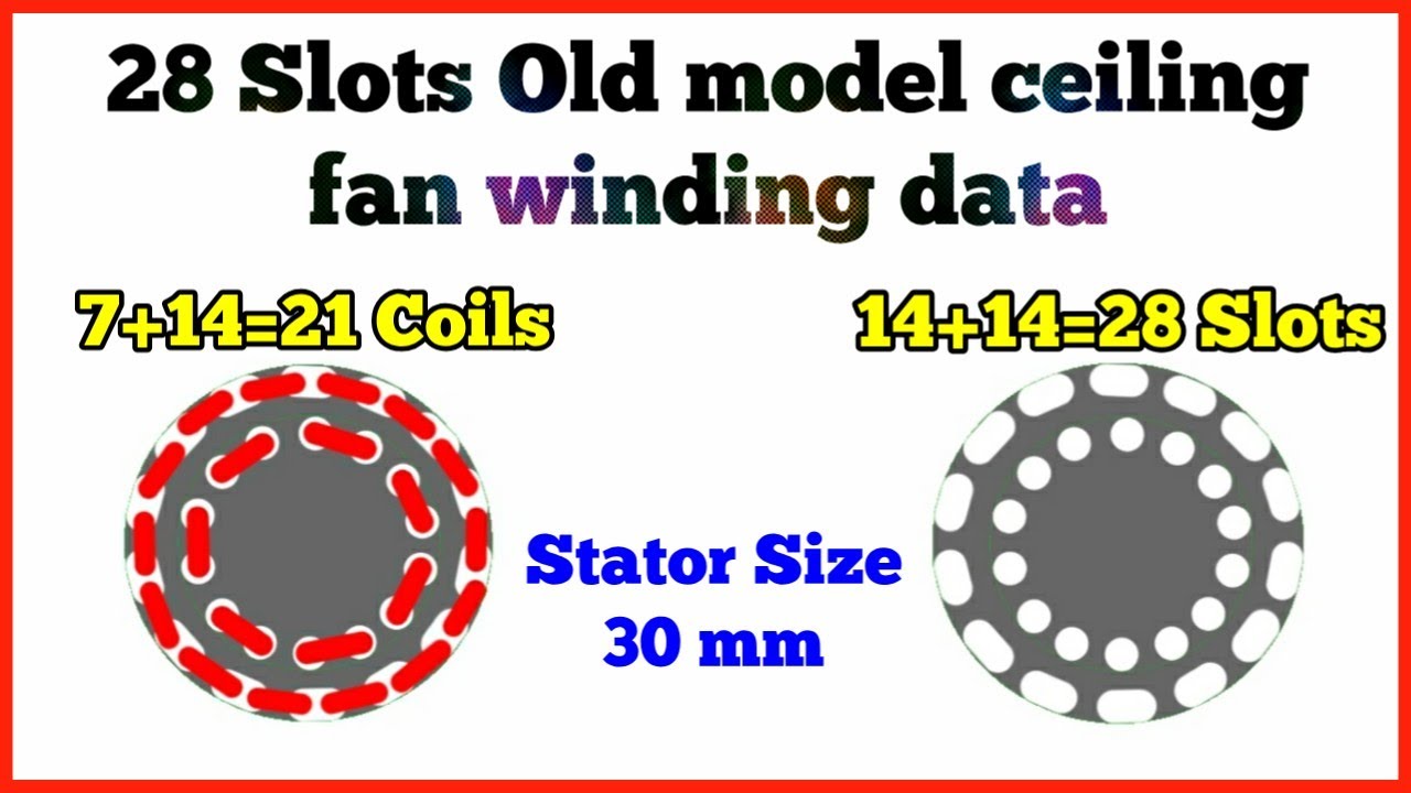 28 Slots Old model ceiling fan winding data stator size 30 mm । Total ...