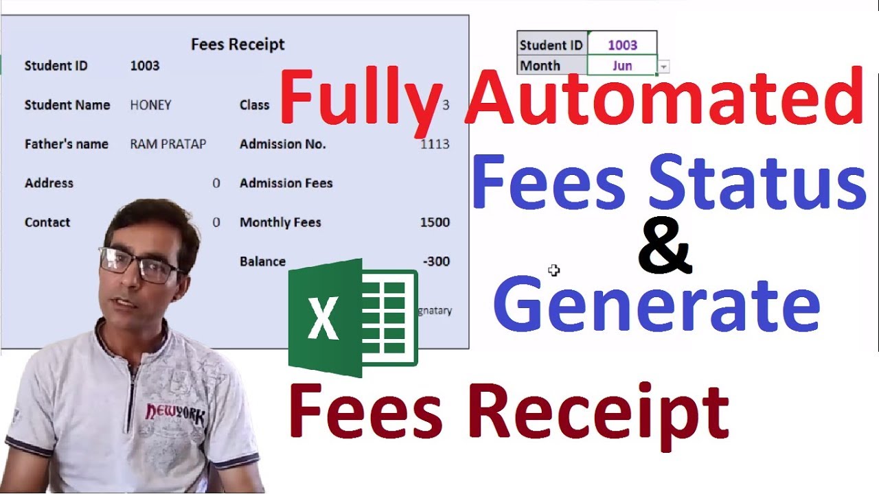 Automated Fees Status and fees receipt Software in Excel in hindi ...
