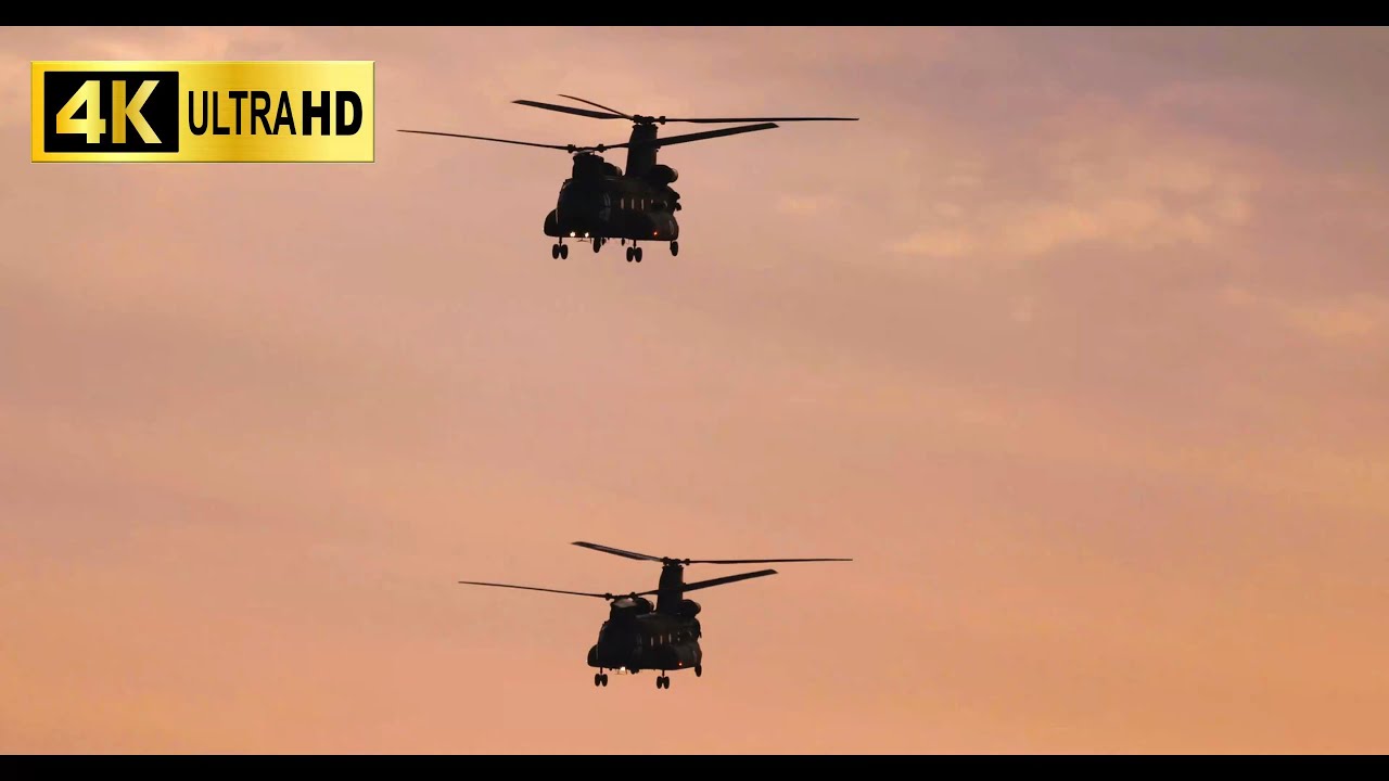 【4K】 自衛隊ヘリ チヌークCH-47Jの離着陸（編隊飛行あり） vol1 Chinook CH-47J taking off and ...