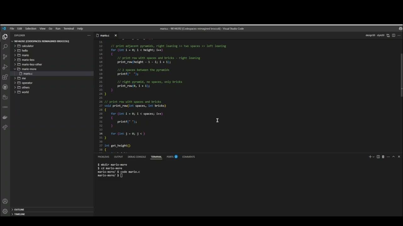 CS50 C Week 1 Problem Set 1 Mario More - YouTube