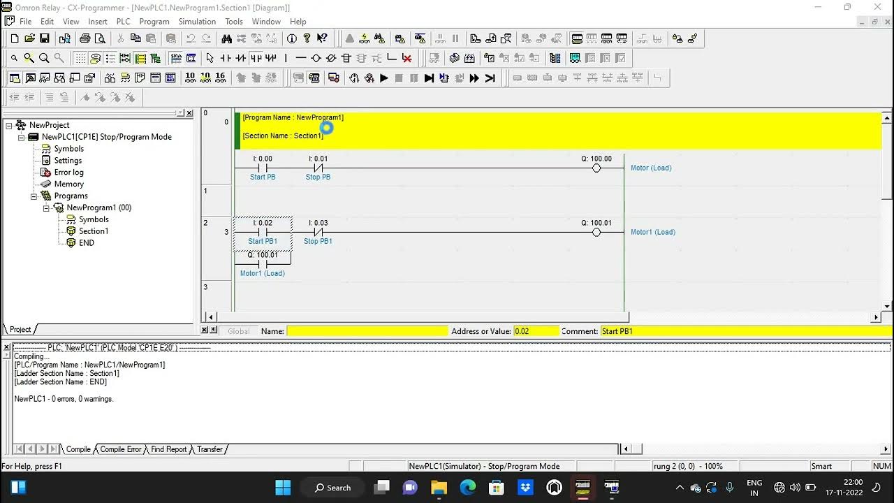 Latching Ladder Programming In Omron Plc By Using Cx Programmer Youtube