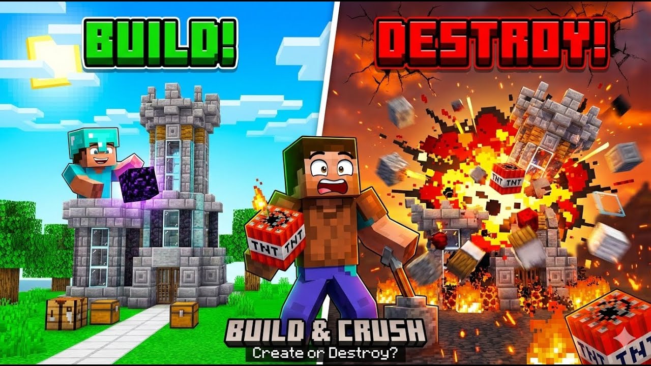 Minecraft playing 2025 (Build & Crush),Crush EVERYTHING in Minecraft ...