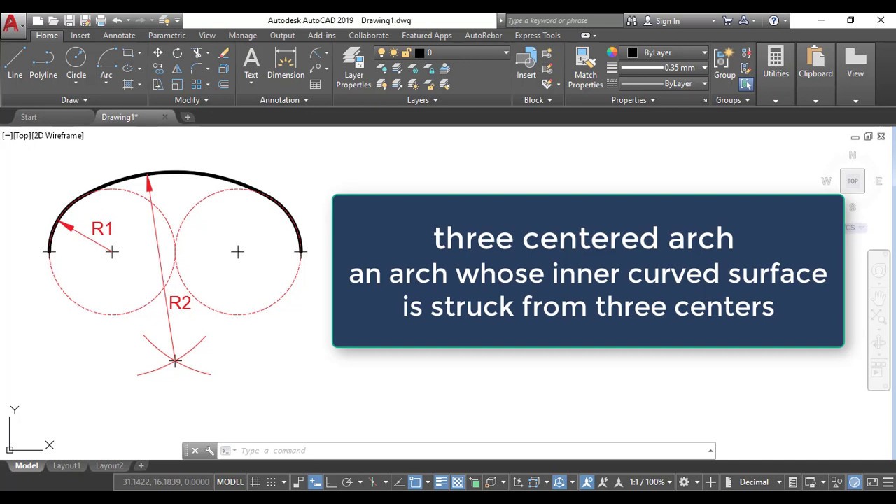 Draw Three Centered Arch Sample 2 Youtube