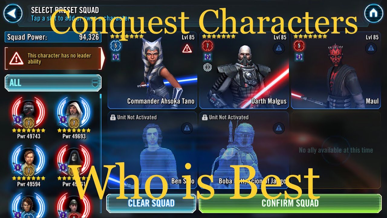 All Conquest Characters Ranked - SWGOH - YouTube