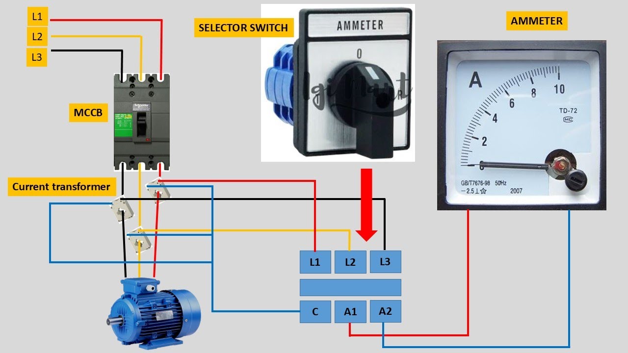 3 phase voltmeter connection with selector switch | voltmeter - YouTube