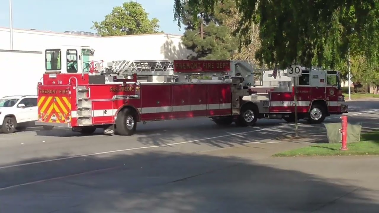 *2 IN 1* Falck Ambulance + Fremont Fire Dept. Truck 51 Responding and ...