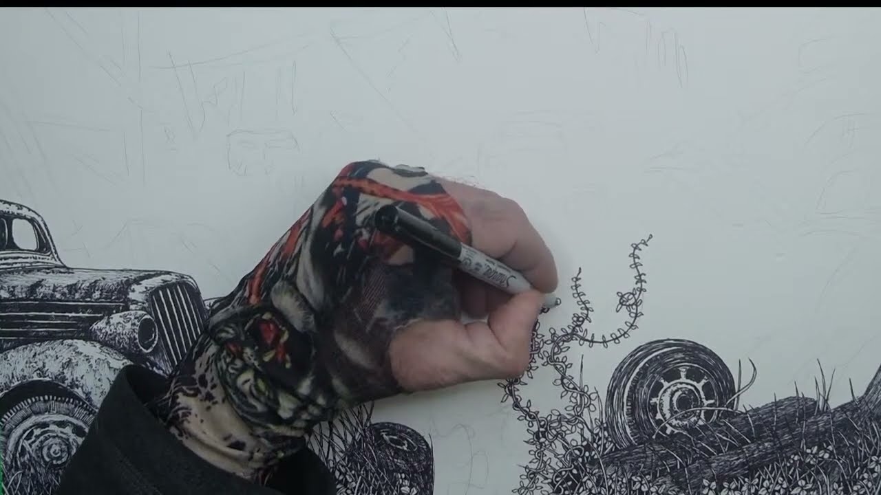 Drawing an Abandoned Junk Yard - Sharpie Ultra FIneLiner Ink Pen on ...