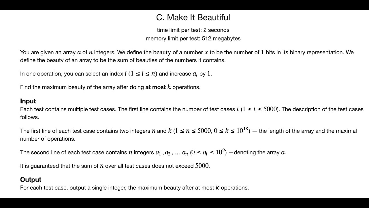 Codeforces Round 1030 C - Make It Beautiful | Full Explanation + C++ Code | Div 2 Problem C ...