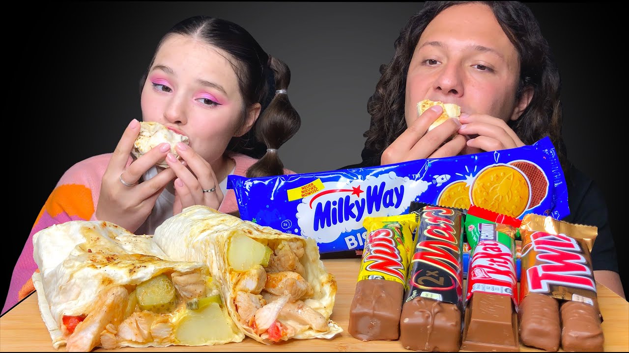 ASMR DÖNER KEBAB WRAP SHAWARMA & OUR FAVORITE CHOCOLATE CANDY BARS 먹방 ...