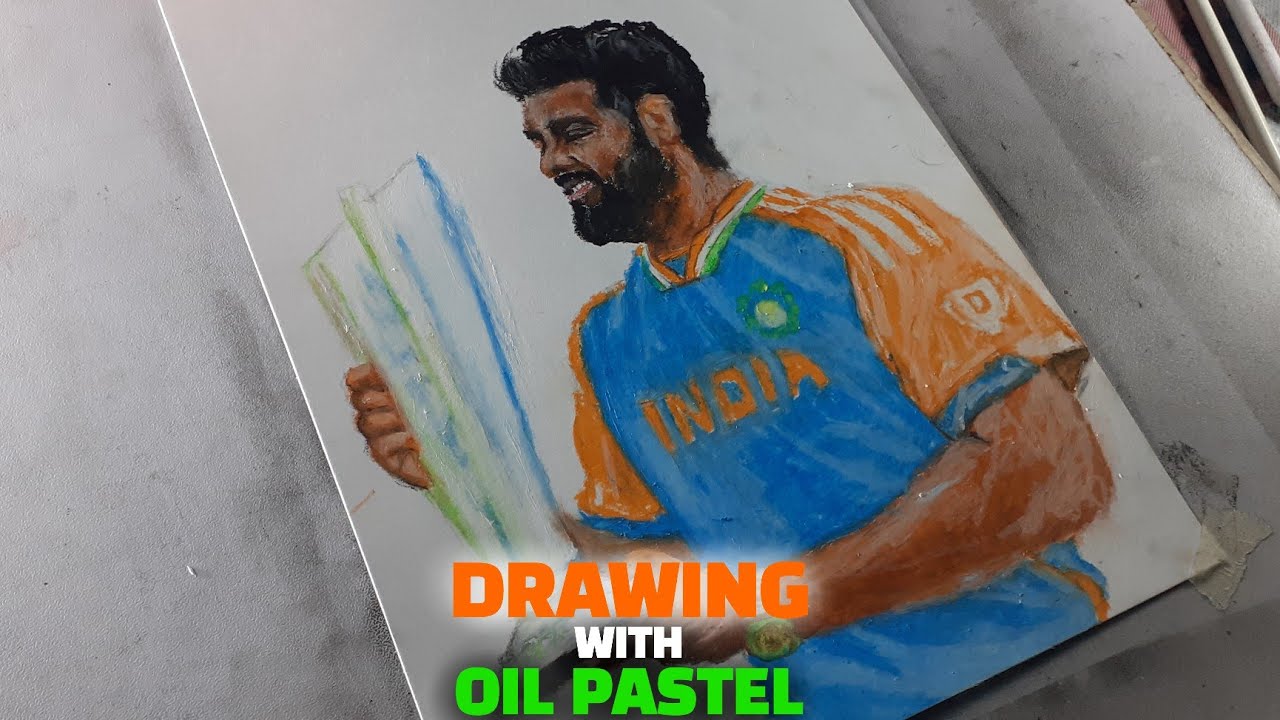 RO-HITMAN SHARMA💙 DRAWING | DRAW WITH OIL PASTEL COLOUR | T20 WORLD CUP ...