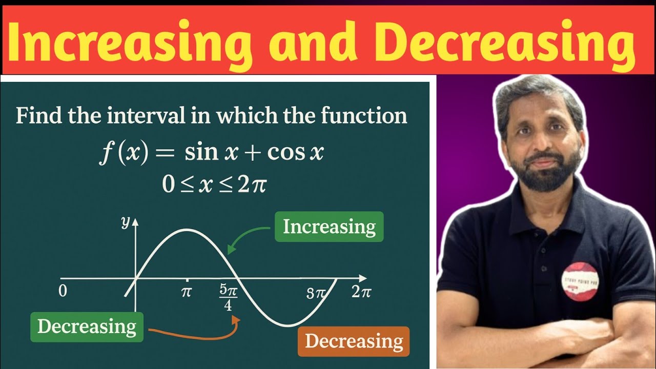 Find the intervals in which the function given by f(x)=sinx+cos x 0≤x≤2π is increasing ...