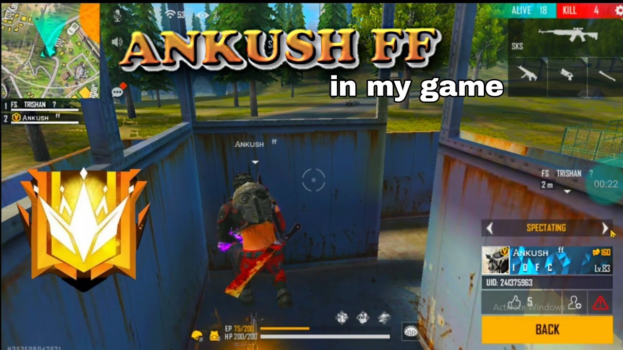 Ankush ff real gameplay | @ANKUSHFF01 in my game |Shashank gaming ...