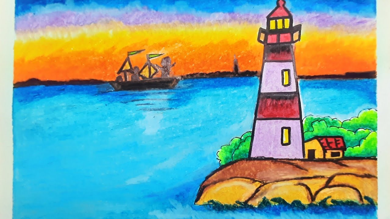 How to draw a Light House easy step by step - YouTube