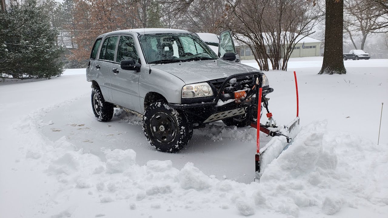 DIY Receiver Hitch Snow Plow using offroad winch in use + ripping some ...