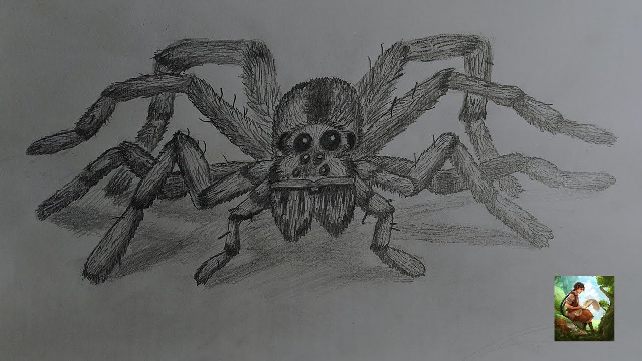 How to draw Wolf Spider Sketch Как нарисовать паука-волка - YouTube