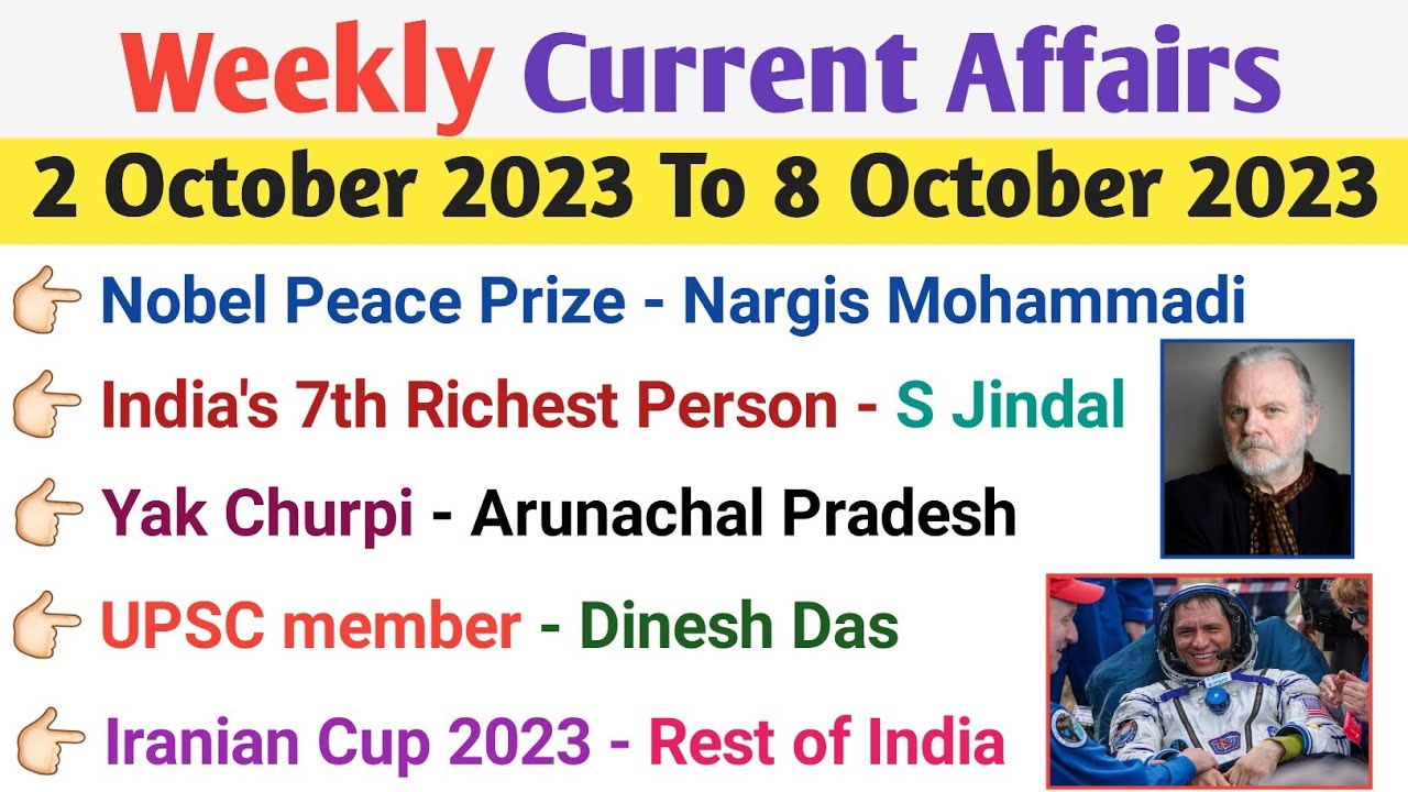 Weekly Current Affairs 2023 l 2 October 2023 To 8 October 2023 l Most ...