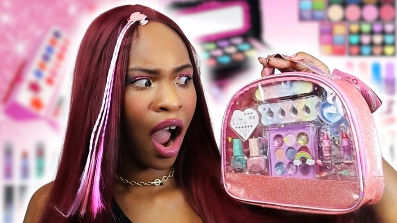 TRYING FULL FACE OF KIDS MAKEUP!! - YouTube