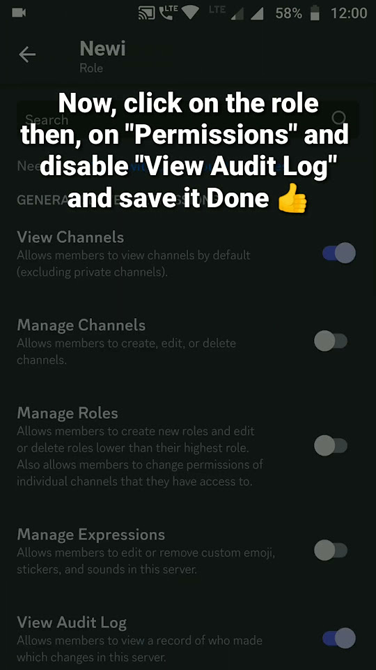 How to disable View Audit Log permission in a role in Discord Mobile #roduz #discord #howto # ...