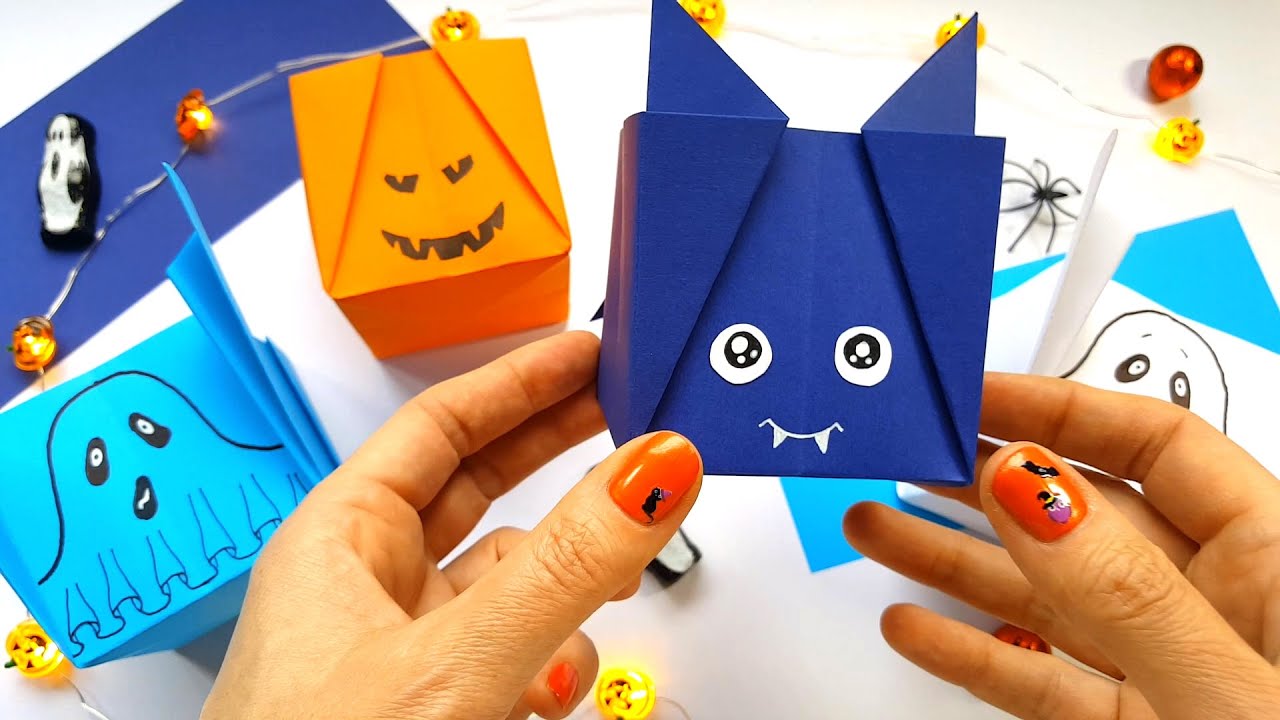 Origami Halloween treat box 🎁 || How to make a paper box easy - YouTube