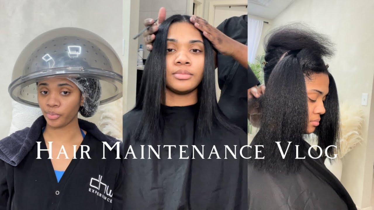 VLOG| HAIR MAINTENANCE, RINSE,SILK PRESS AND TRIM - YouTube