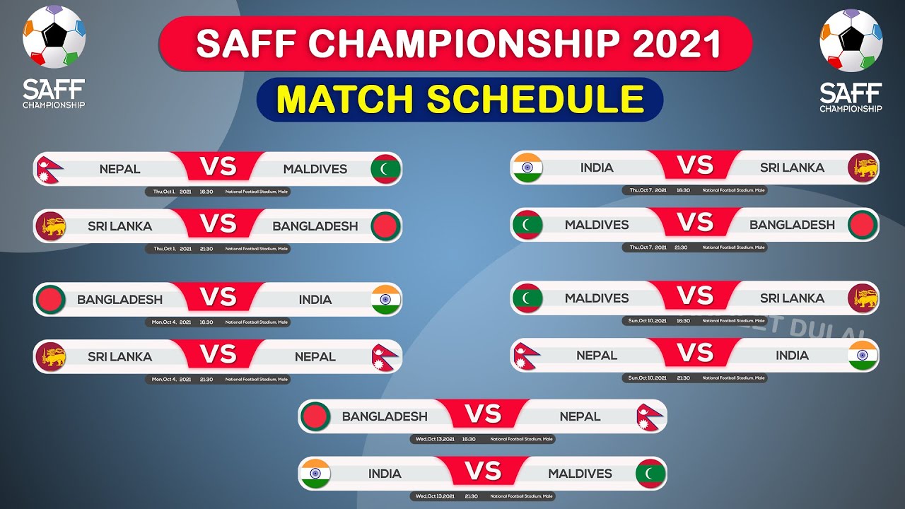 SAFF Championship 2021 || All Matches Schedule || Nepal, India ...