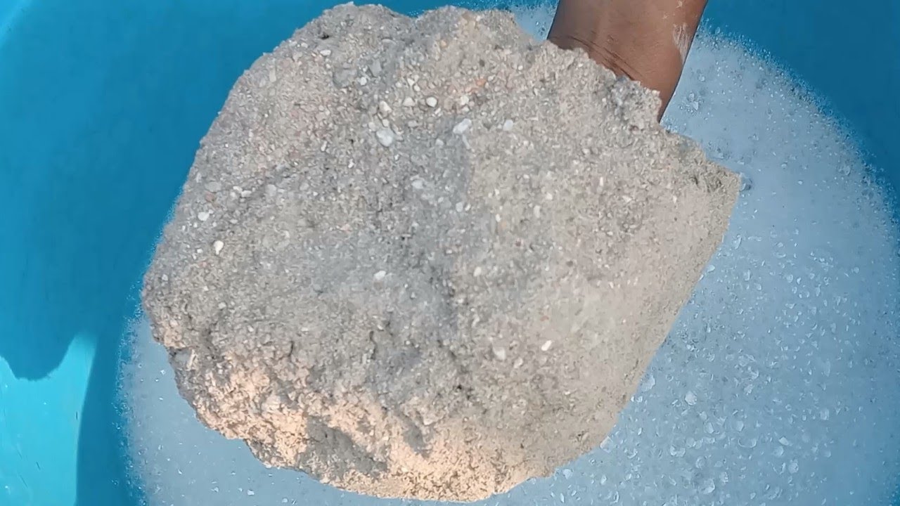 ASMR very soft sand and pure cement silk crunchy paste play dipping ...