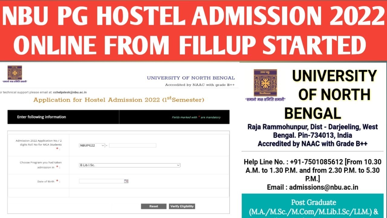 NBU PG Online Hostel admission Started 2022 || Nbu hostel from fillup ...