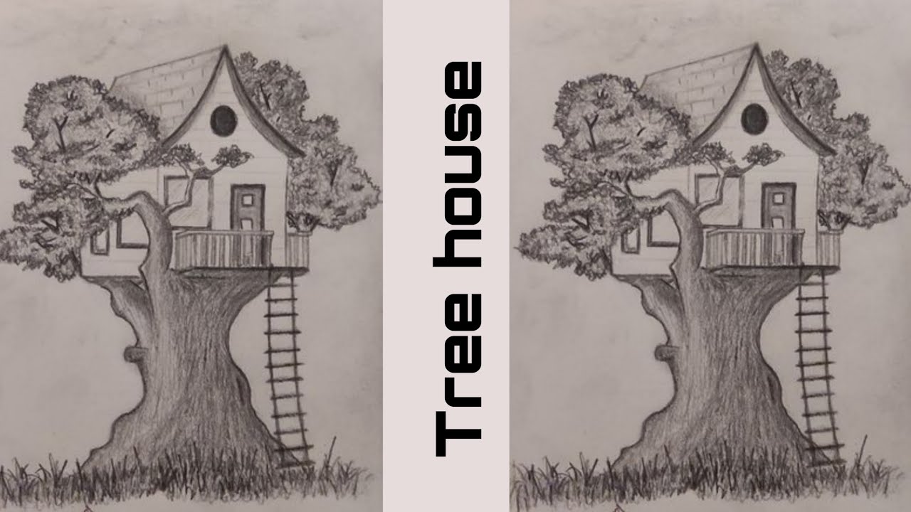 How to draw a tree house || Tree house drawing || Step by step - YouTube